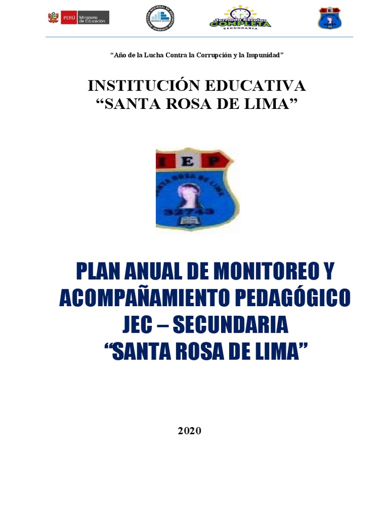 Plan de Monitoreo Jec 2020 | PDF | Maestros | Salón de clases