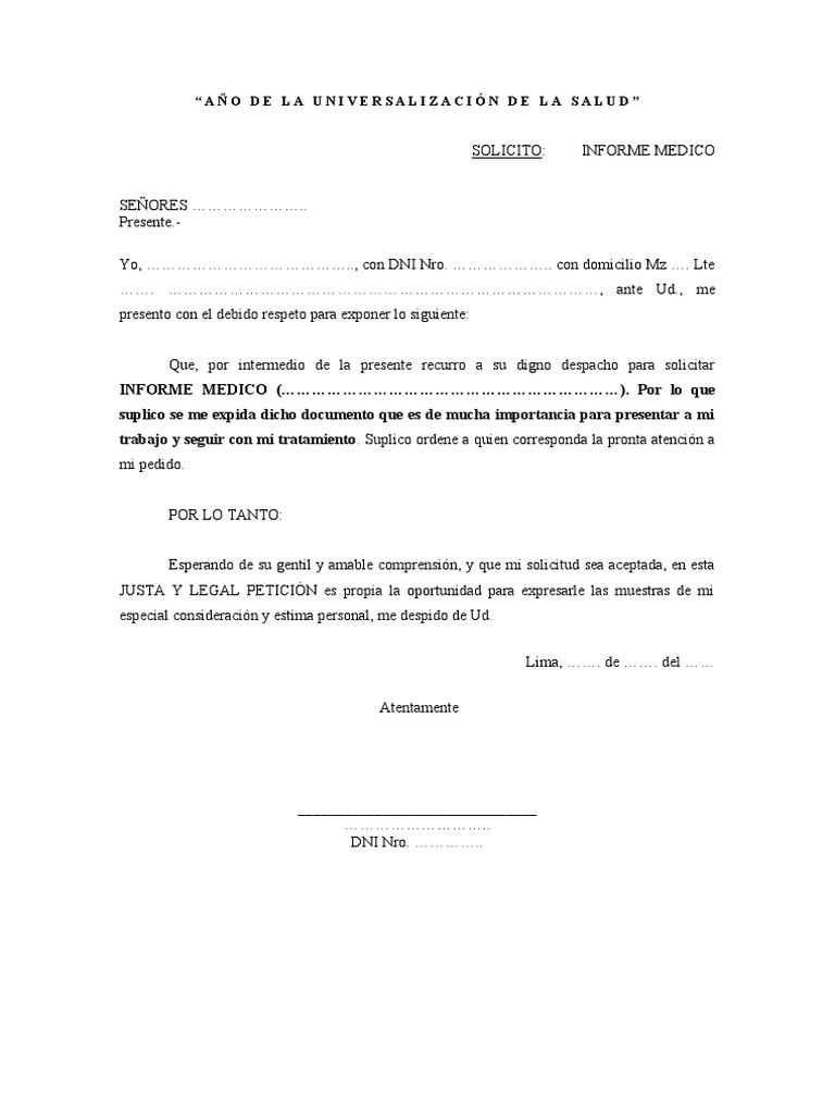 Solicitud Informe Medico | PDF
