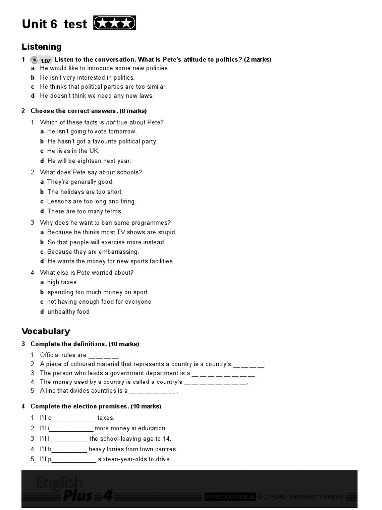 Unit 6 Test: Listening | PDF