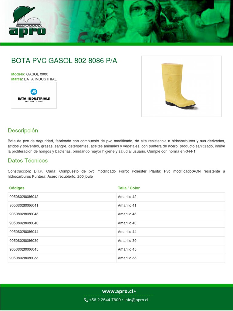Ficha Producto Bota PVC Gasol 802 8086 Pa | PDF