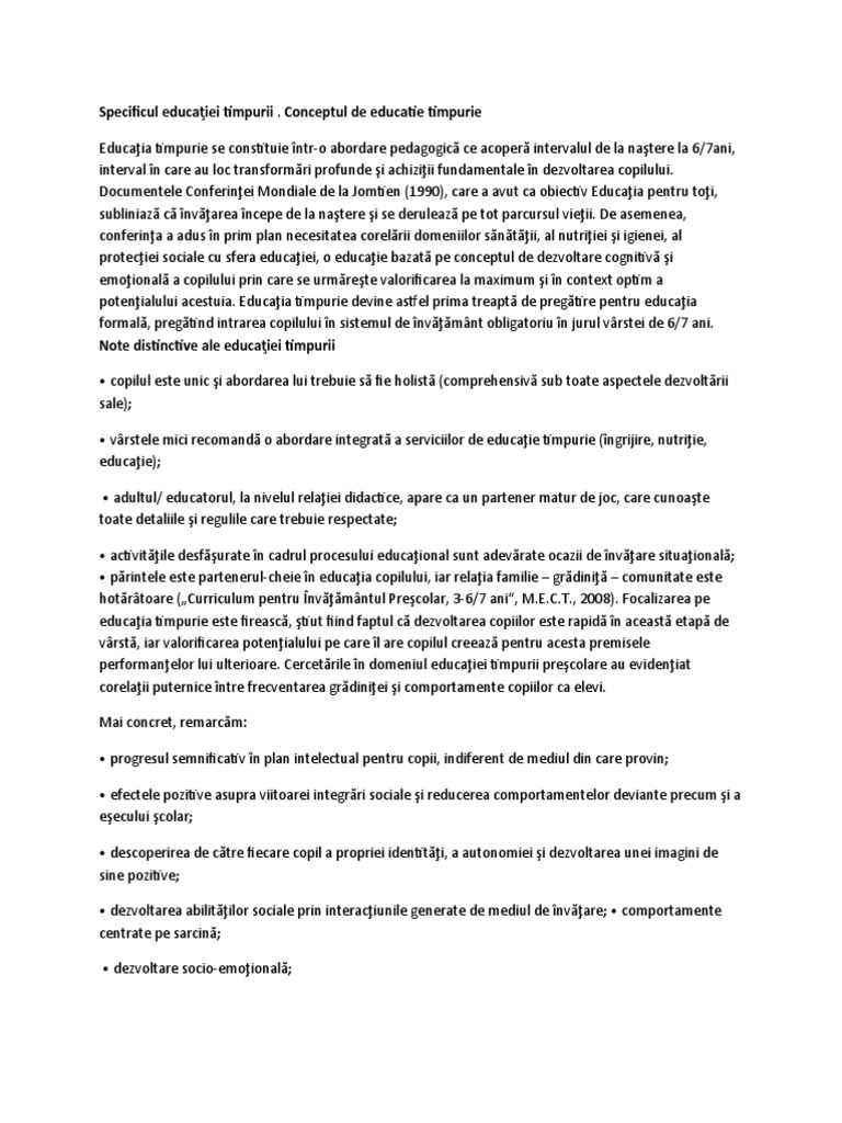 Conceptul de Educaţie Timpurii | PDF