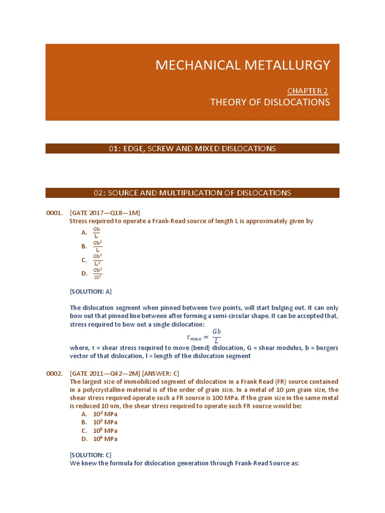 Theory of Dislocations | PDF | Dislocation | Young's Modulus