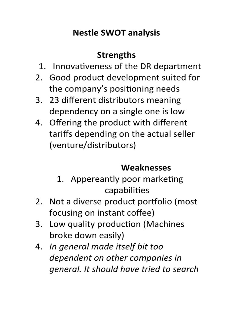 Nestle SWOT Analysis