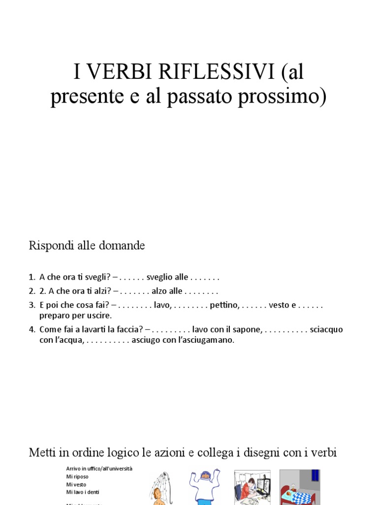 I VERBI RIFLESSIVI (Al Presente e Al Passato Prossimo) | PDF