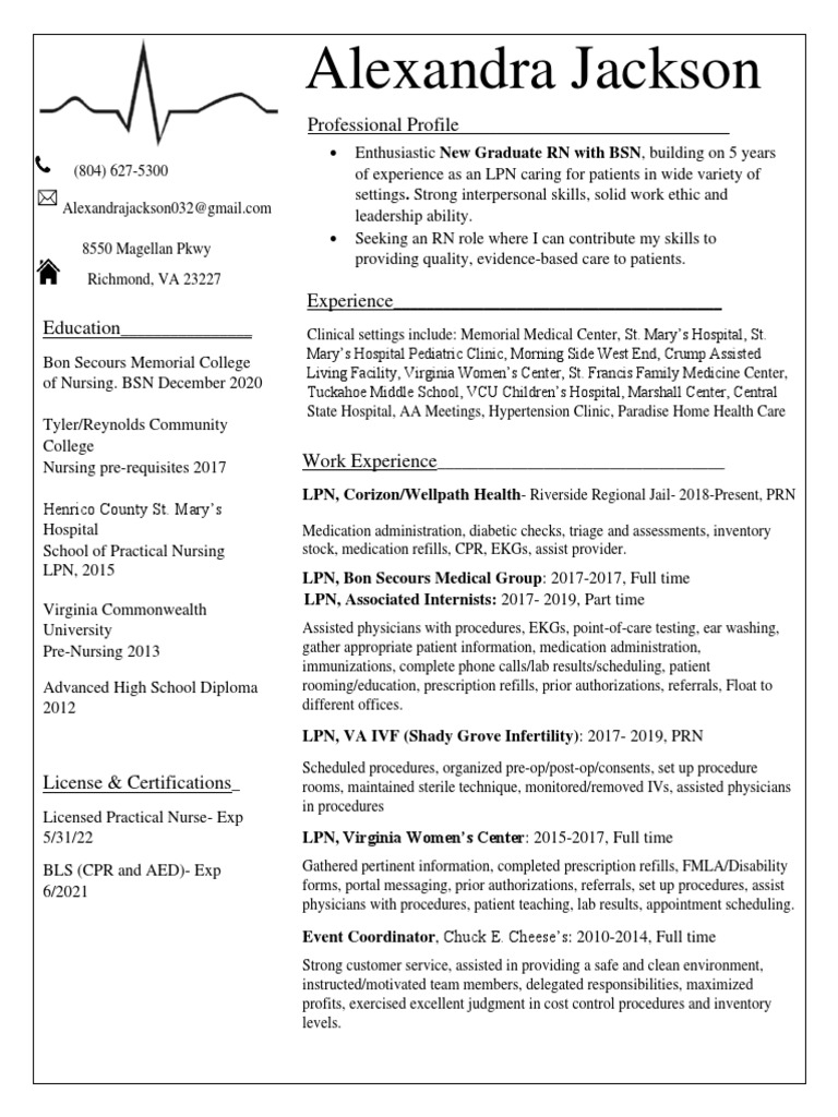 Jackson Resume 2020 Weebly | PDF | Nursing | Hospital