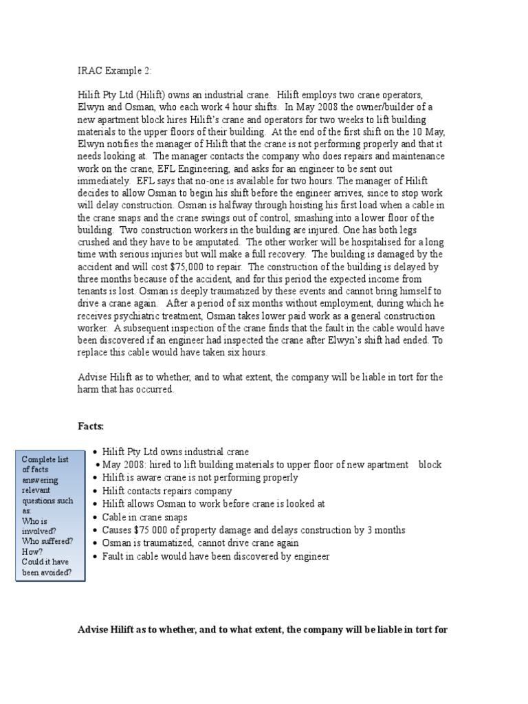 IRAC-Example-2 2 | PDF | Duty Of Care | Negligence