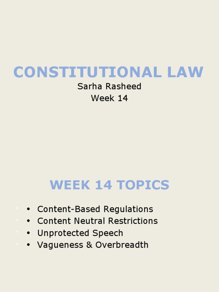 Week 14 - Free Speech | PDF | First Amendment To The United States ...
