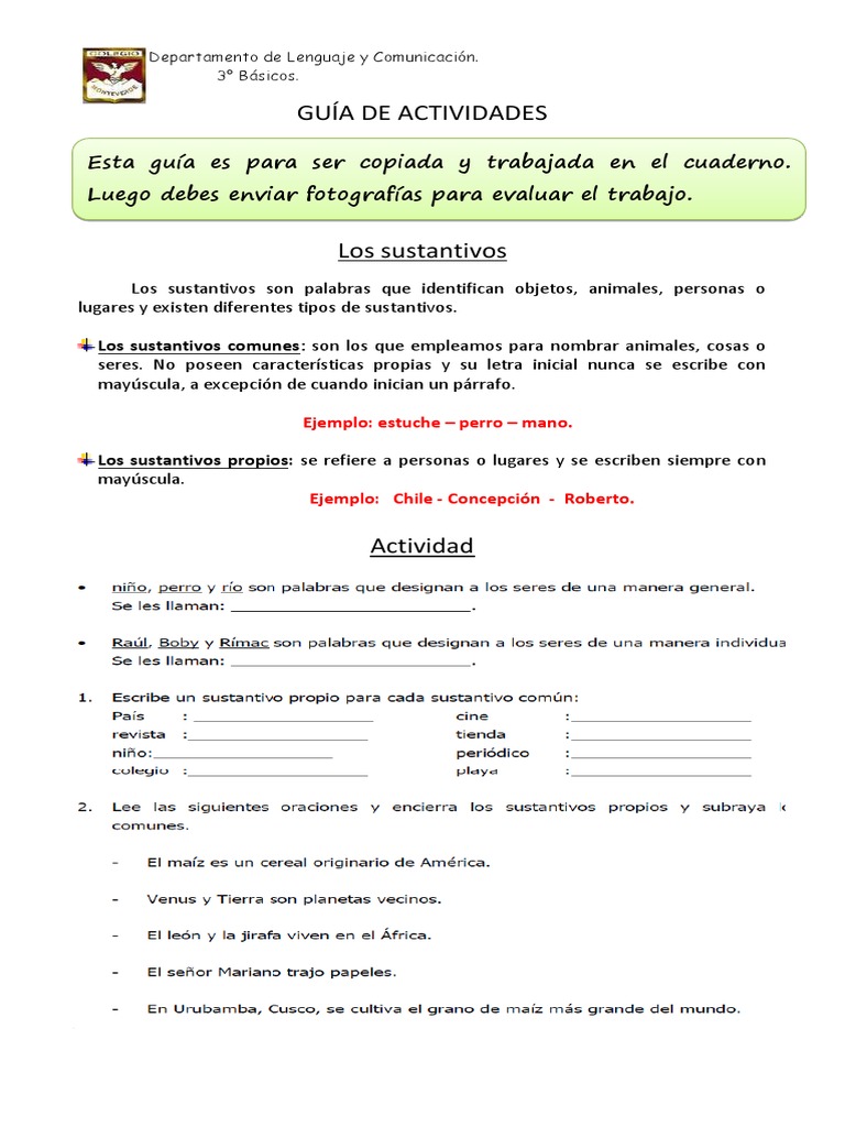 Actividades de Sustantivos y Adjetivos 3° | PDF | Adjetivo | Sustantivo