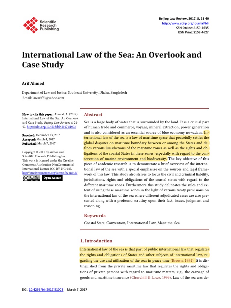 International Law of The Sea: An Overlook and Case Study: Arif Ahmed ...