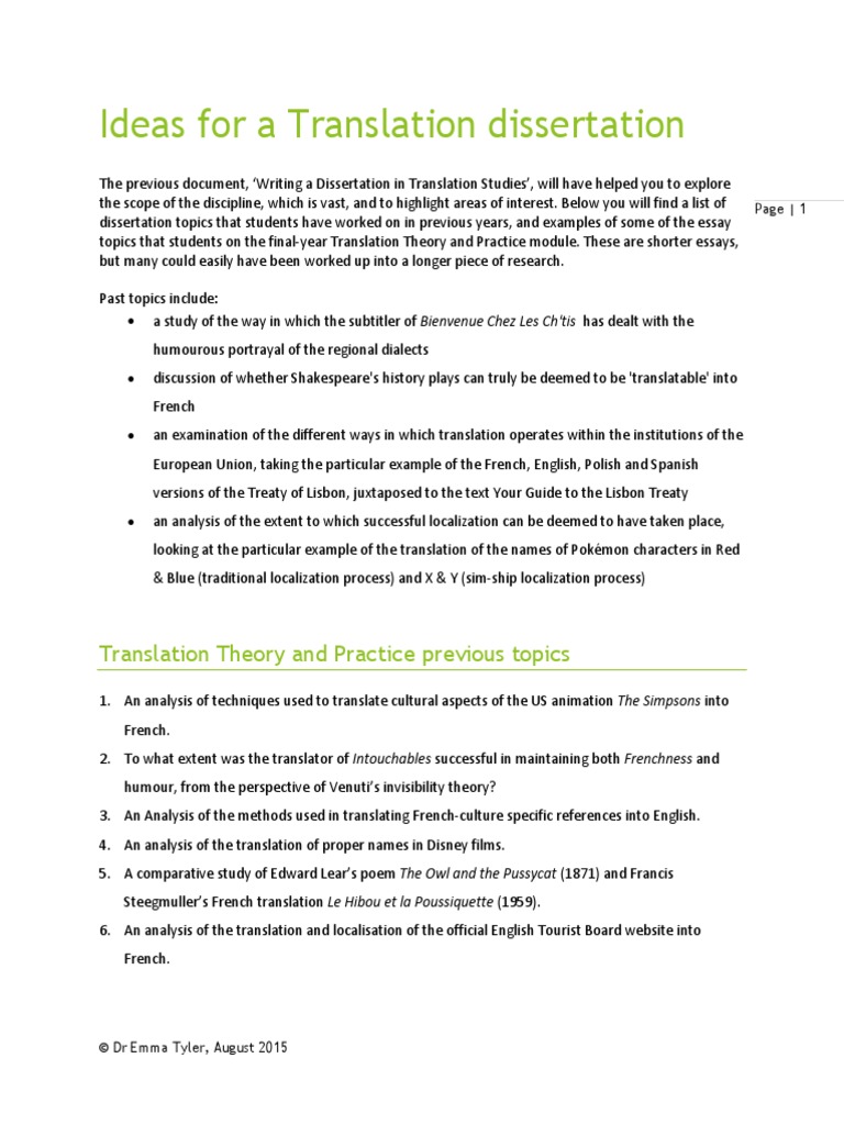 Ideas For A Translation Dissertation: Translation Theory and Practice ...