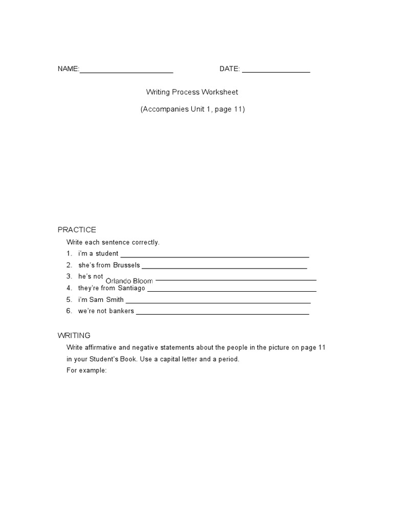 Writing Process Worksheet (Accompanies Unit 1, Page 11) | PDF