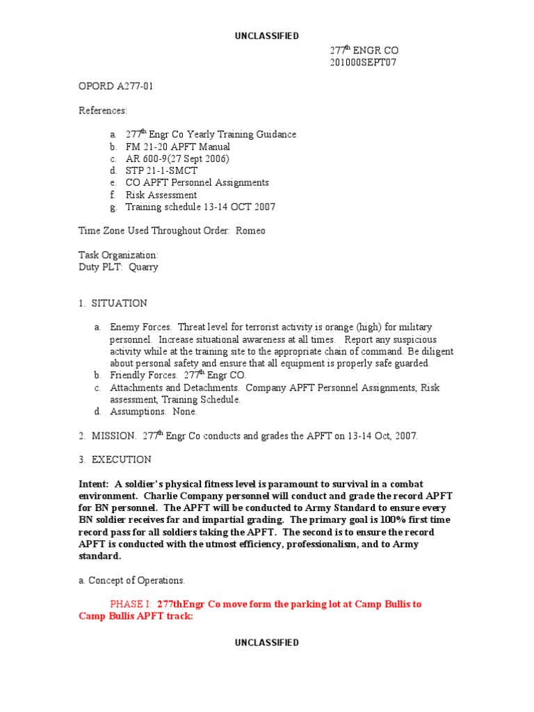 OPORD APFT | Military Science | Warfare