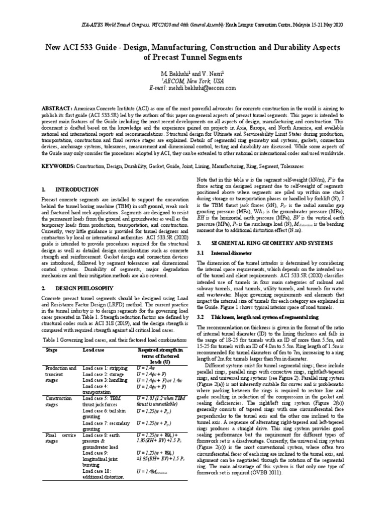 ACI 533.5R Guide for Precast Tunnel Segments | PDF | Tunnel | Concrete