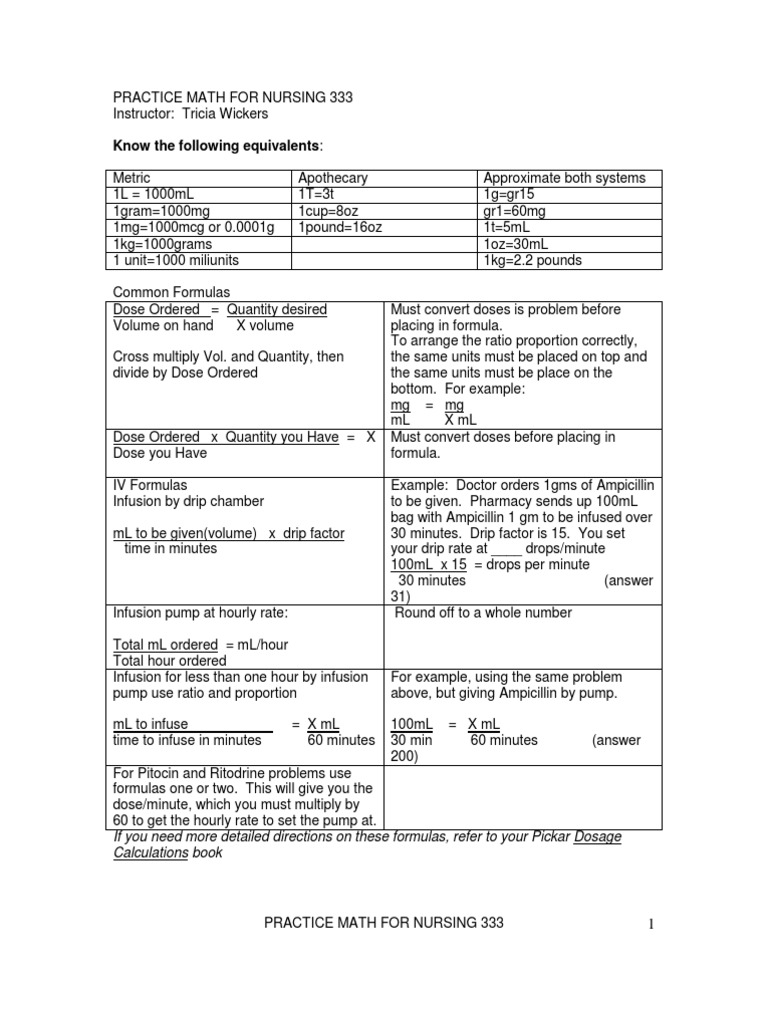 Practice Math For Nursing 333 | PDF | Intravenous Therapy | Medical ...
