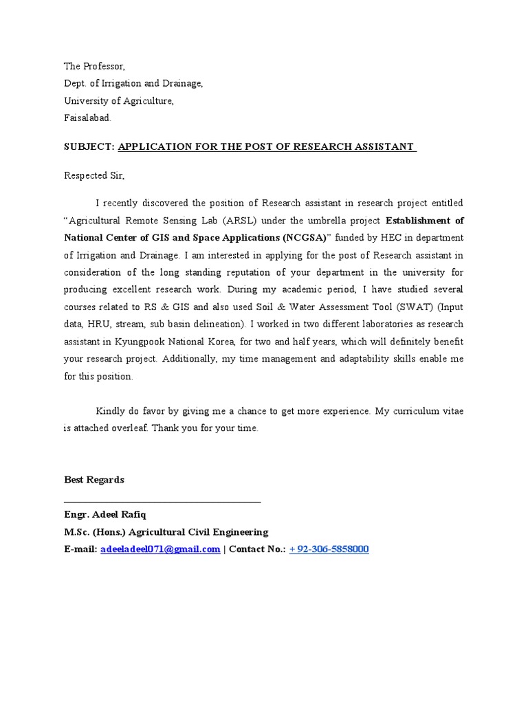 Job Application For Research Assistant | PDF