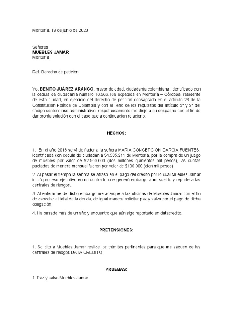 Derecho de Peticion Muebles Jamar | PDF | Gobierno | Justicia