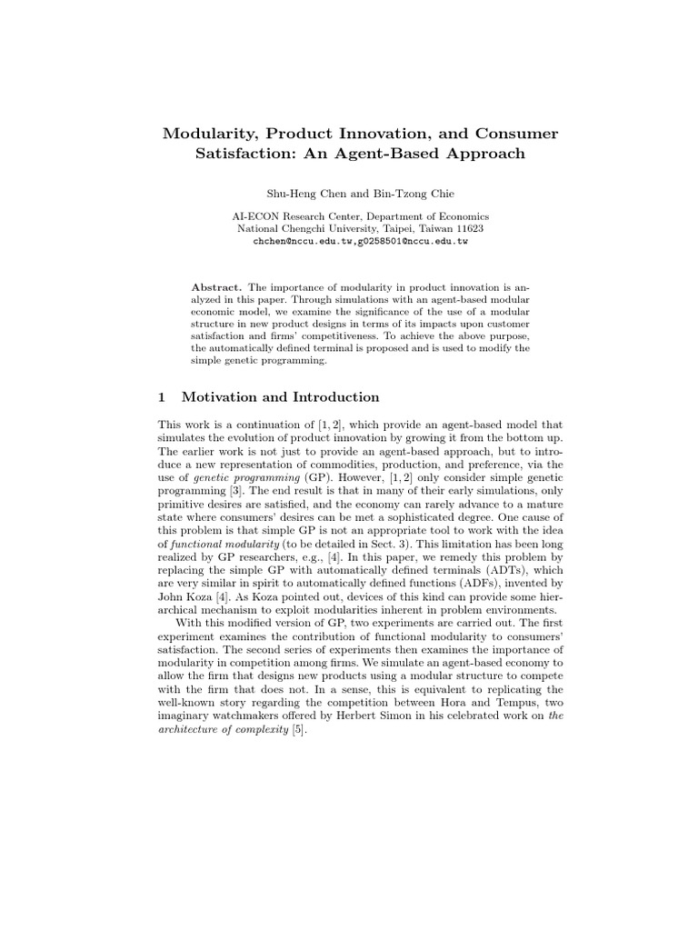 Modularity, Product Innovation, and Consumer Satisfaction: An Agent-Based Approach | PDF ...