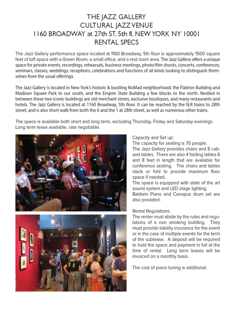 The Jazz Gallery Rental Info | PDF | Audio Electronics | Sound Production