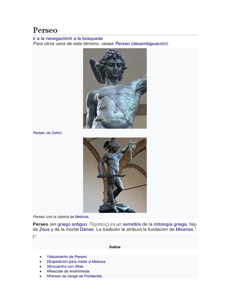 Perseo | PDF | Mitología griega | Religión Griega Antigua