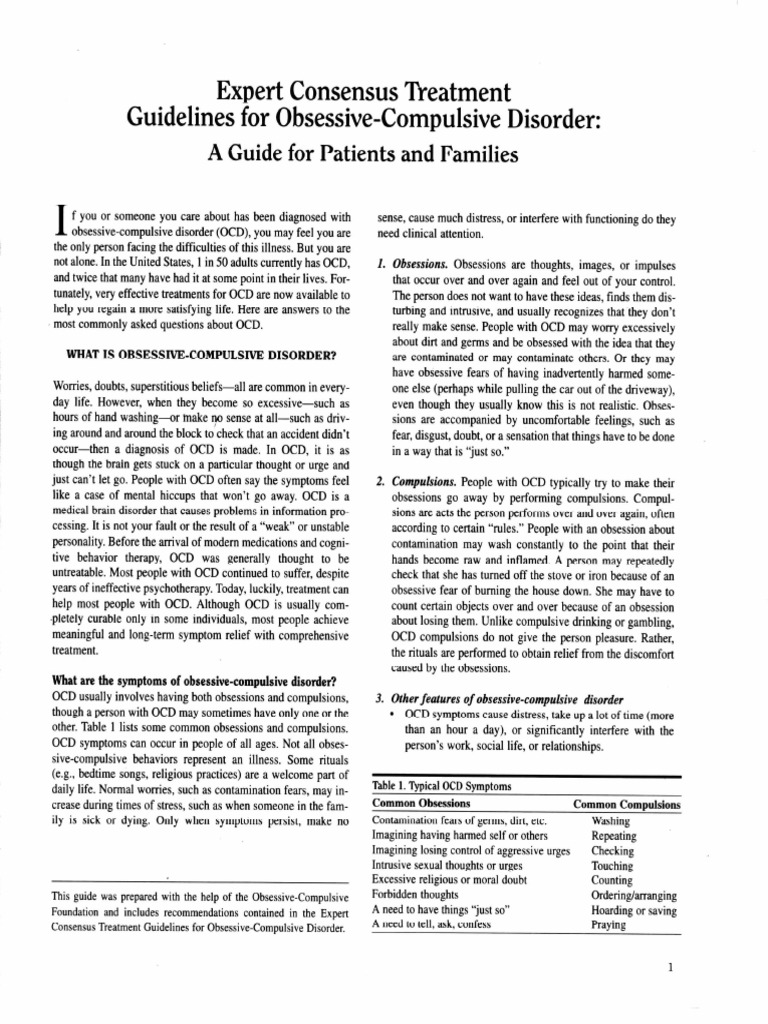 Treatment Guidelines For OCD | PDF