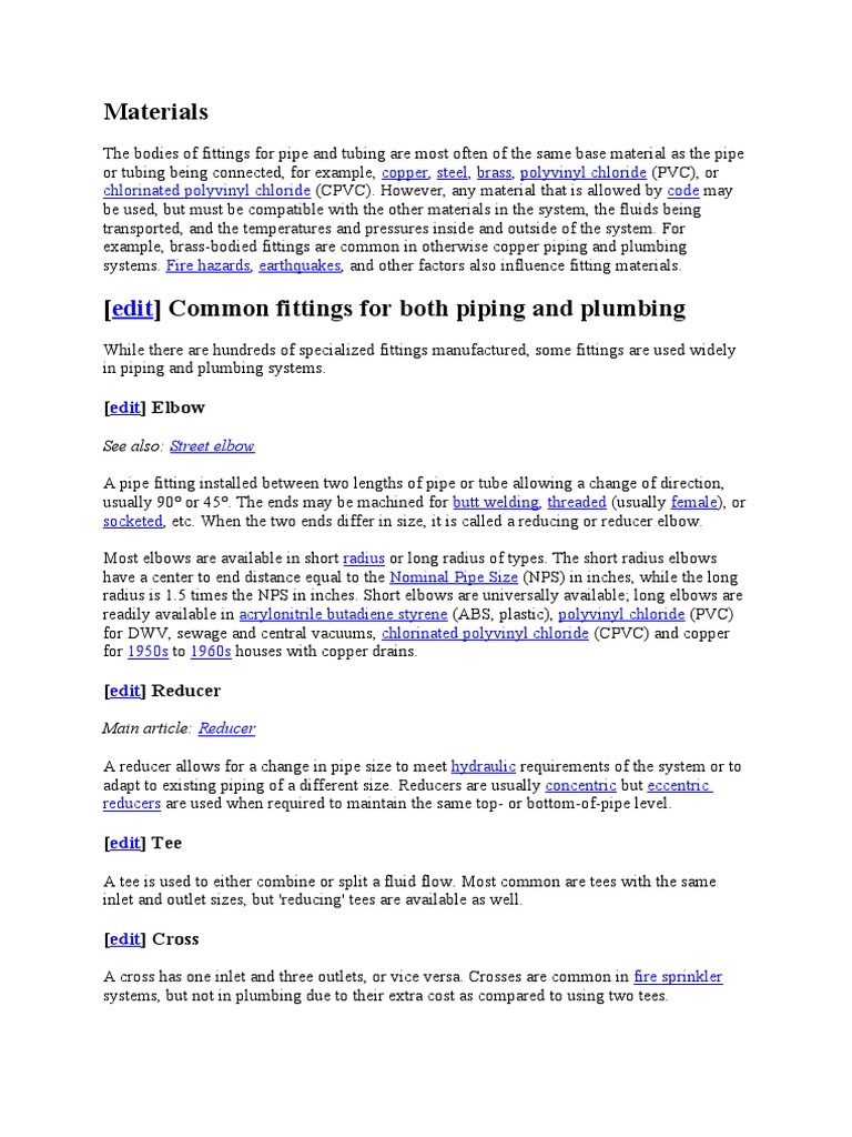 Materials: Elbow | PDF | Pipe (Fluid Conveyance) | Plumbing