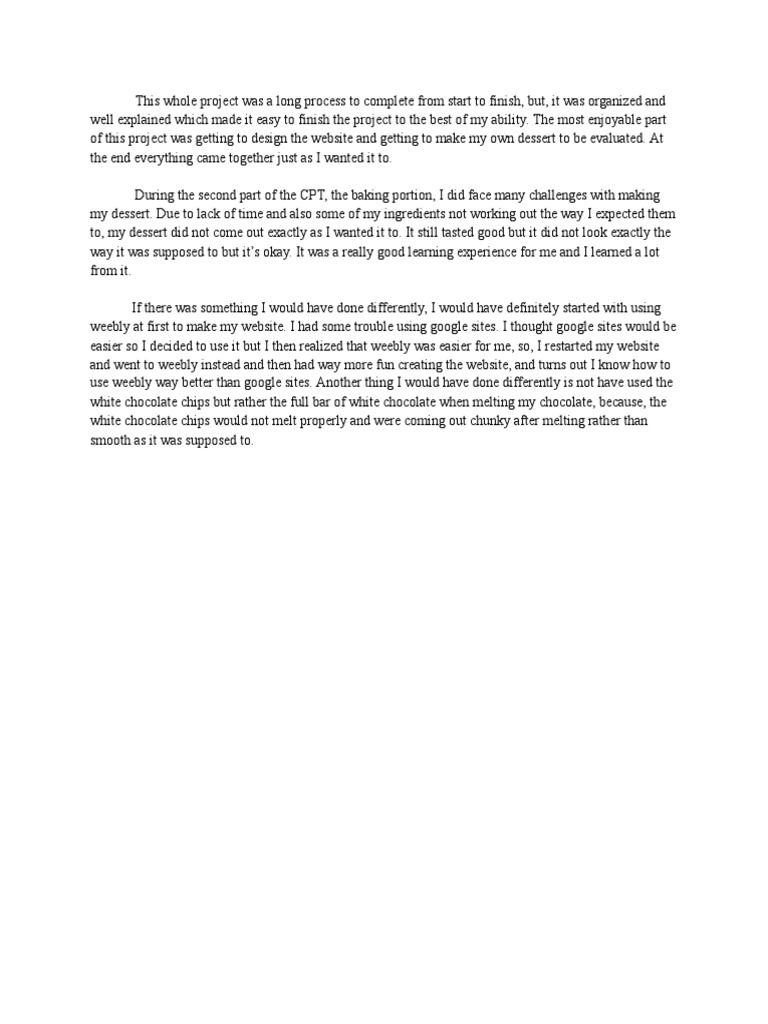 Reflection For Baking CPT | PDF