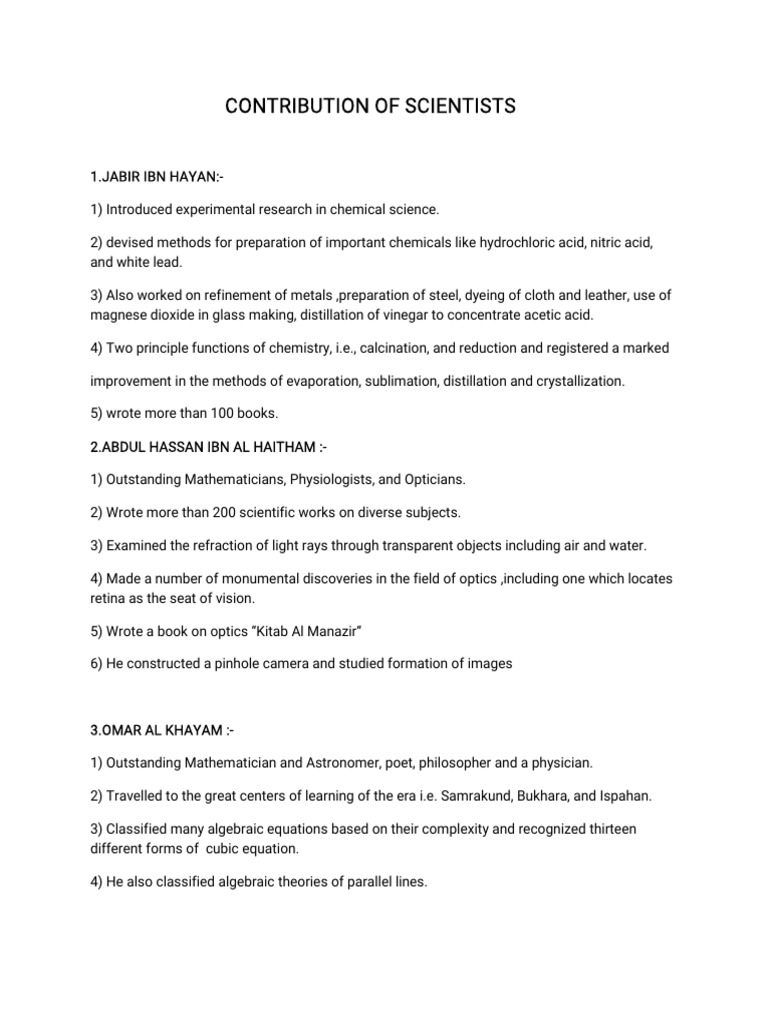 Contribution of Scientists | PDF