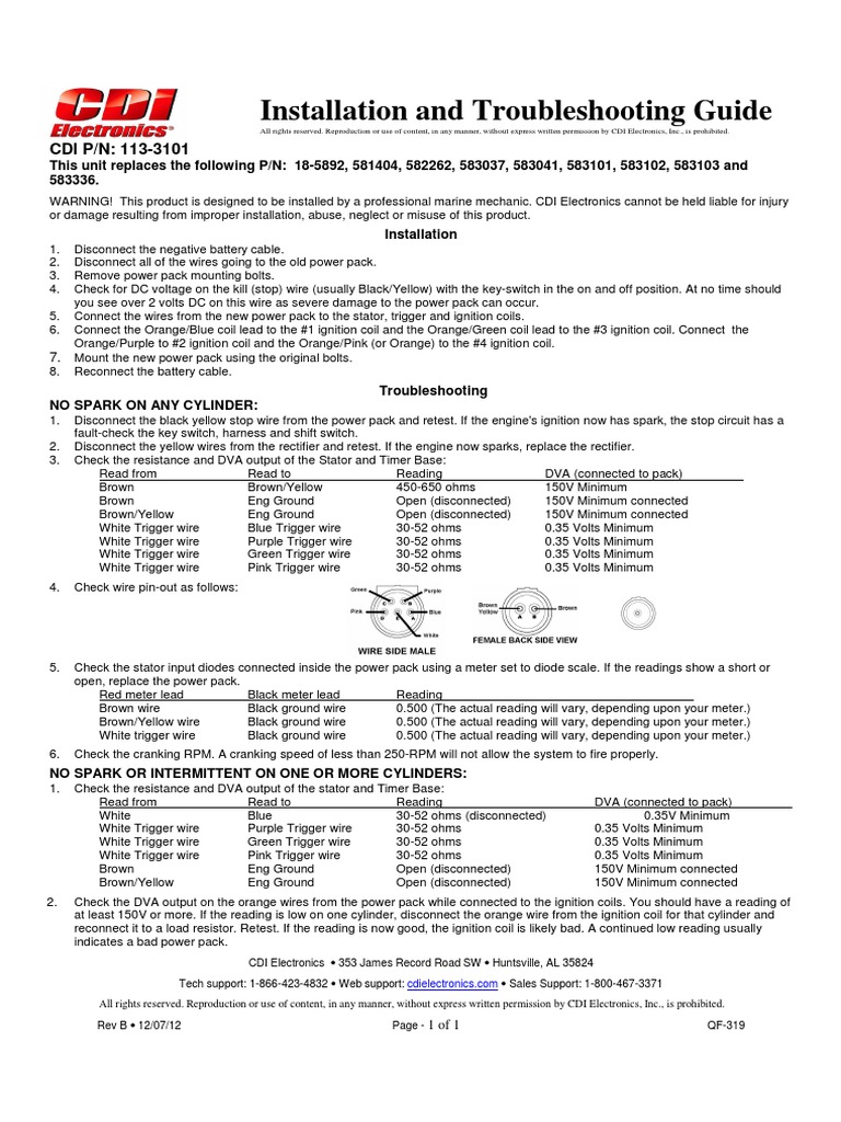 Installation and Troubleshooting Guide: CDI P/N: 113-3101 | PDF ...