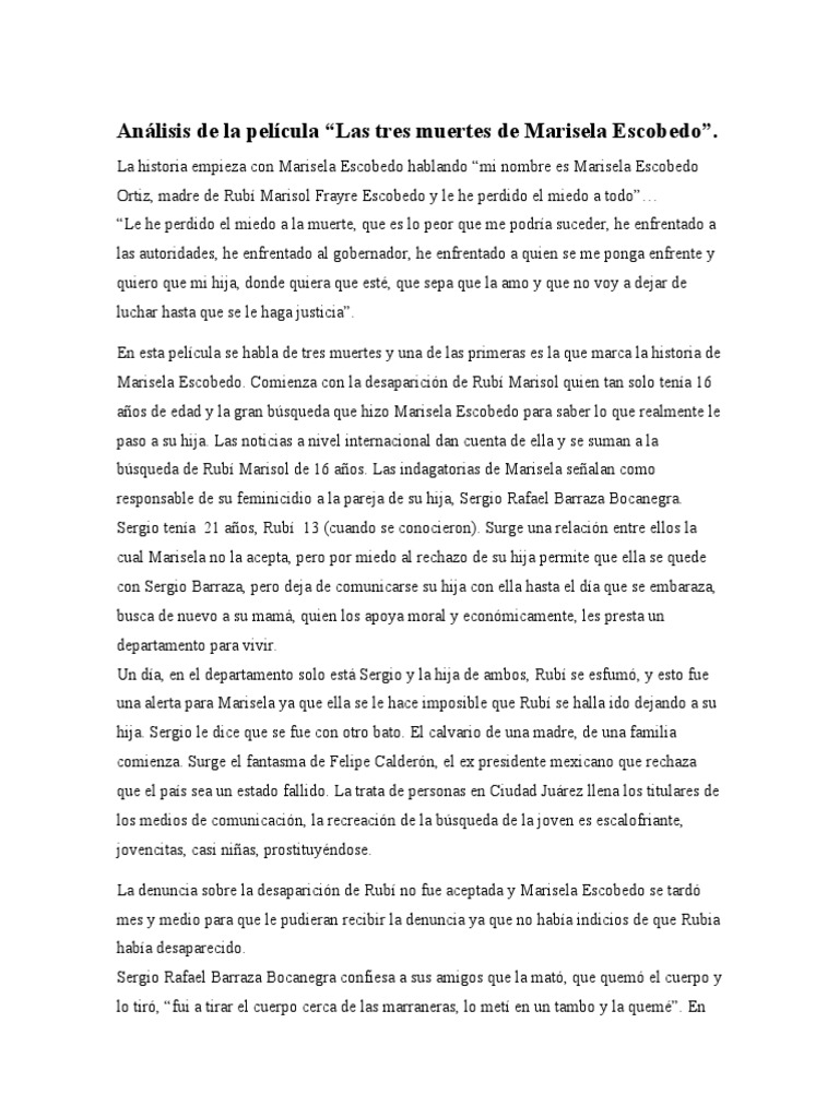 Análisis de "Las Tres Muertes de Marisela Escobedo." | PDF | Thriller y ...