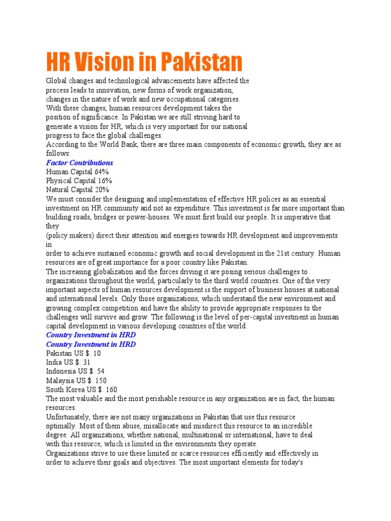 Pakistan's HR Vision for Economic Growth | PDF | Human Resources ...