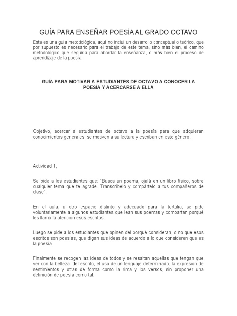 Enseñanza de poesía en octavo grado | PDF | Poesía | Diccionario