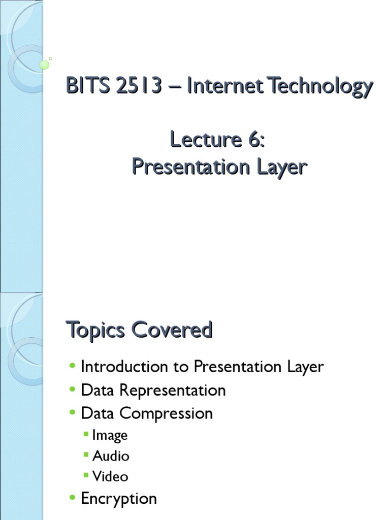 BITS 2513 - Internet Technology Presentation Layer | PDF | Data Compression | Cryptography