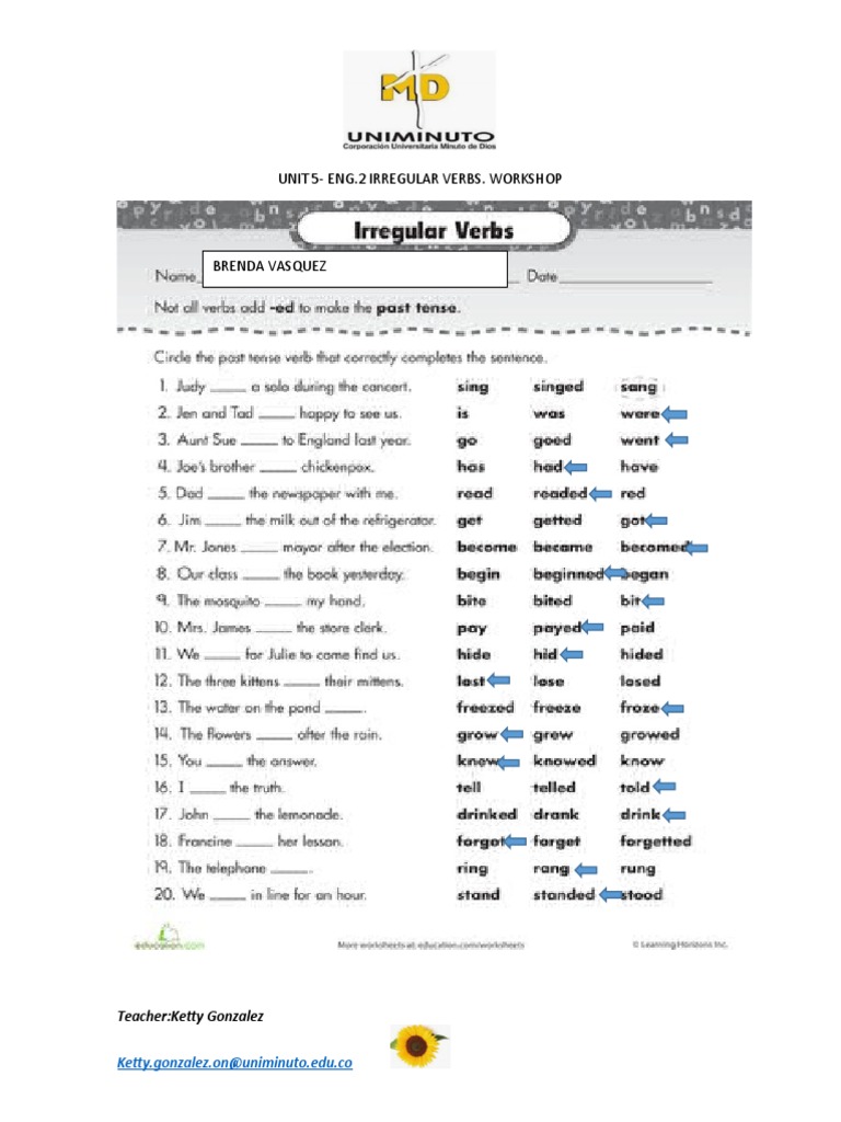 Irregular Verbs Workshop | PDF