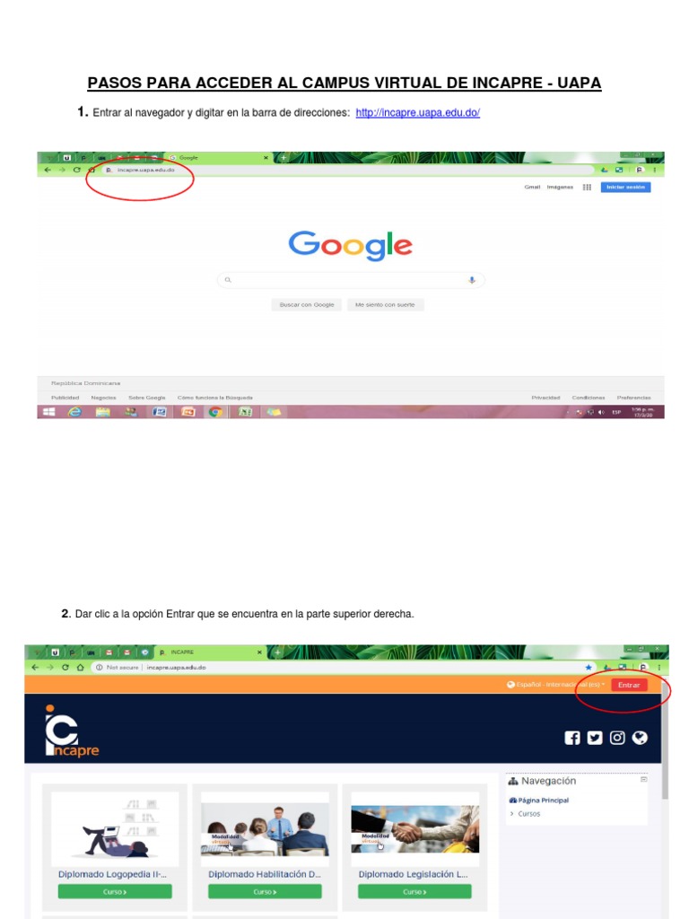Pasos para Acceder Al Campus Virtual de Incapre - Uapa | PDF | Informática