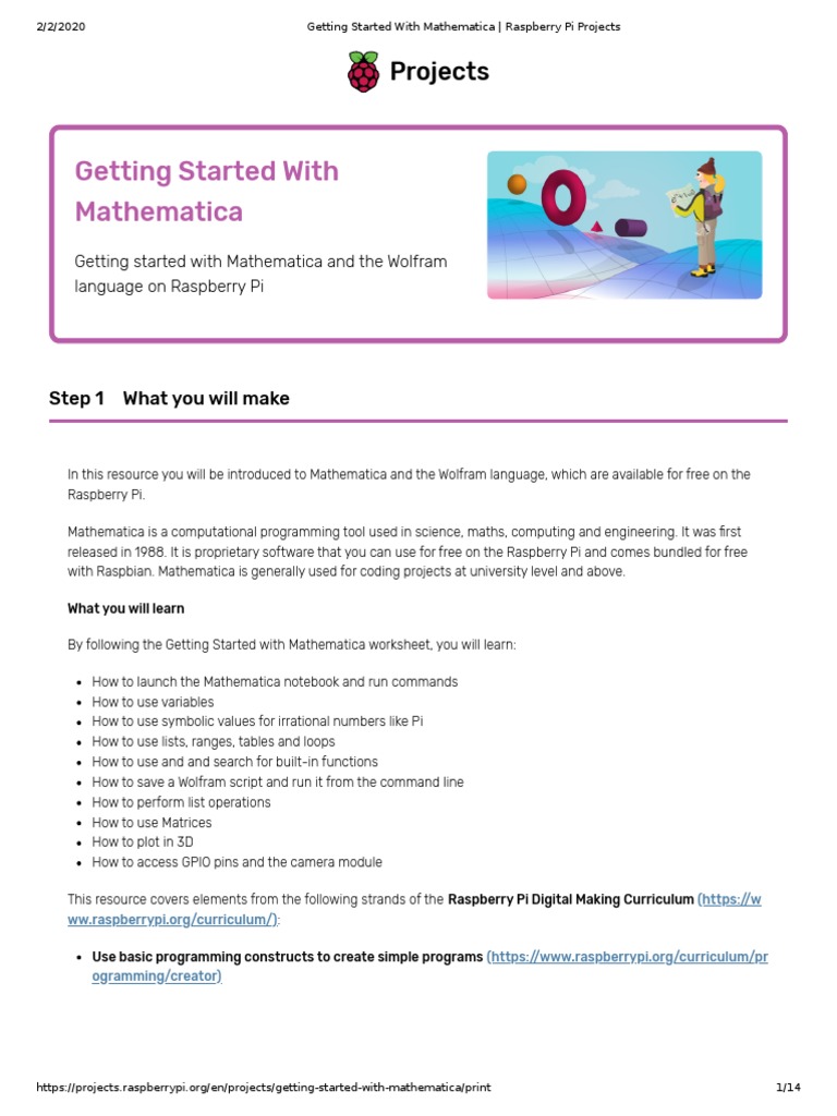 Getting Started With Mathematica - Raspberry Pi Projects | PDF | Pi | Square Root