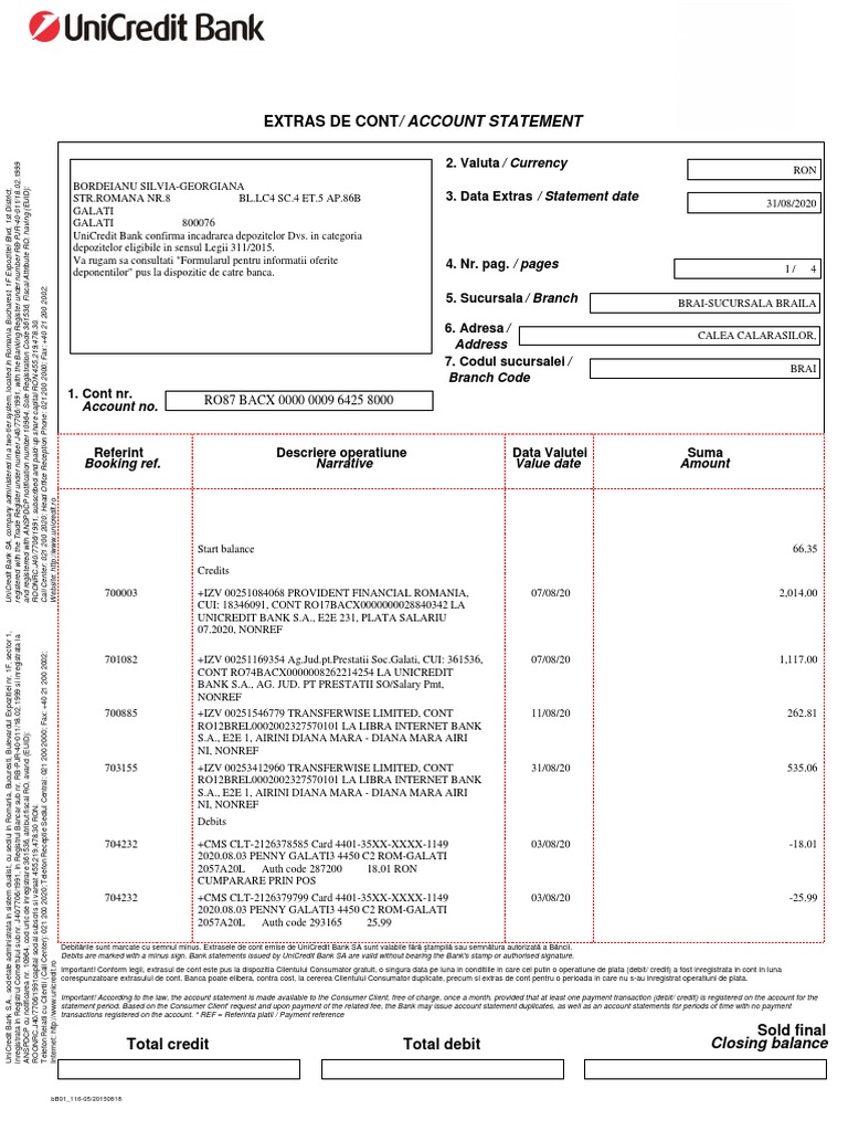 Extras de Cont / Account Statement | PDF | Debit Card | Banks