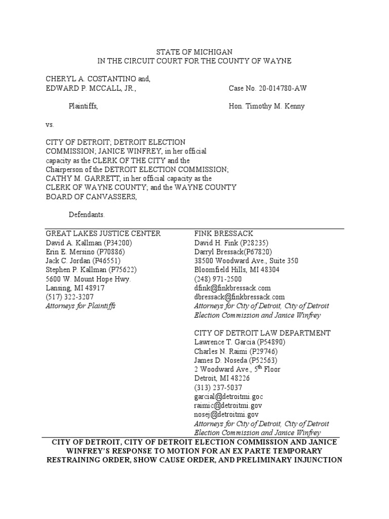 Response To Motion For TRO FInal | PDF | Injunction | Elections