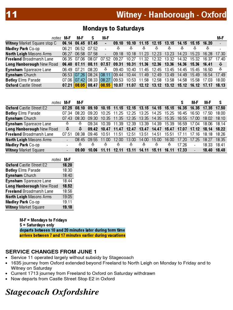 Witney-Oxford Bus Timetable | PDF | Road Transport | Land Transport