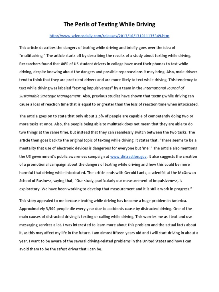 The Perils of Texting While Driving | PDF | Text Messaging | Cognitive ...