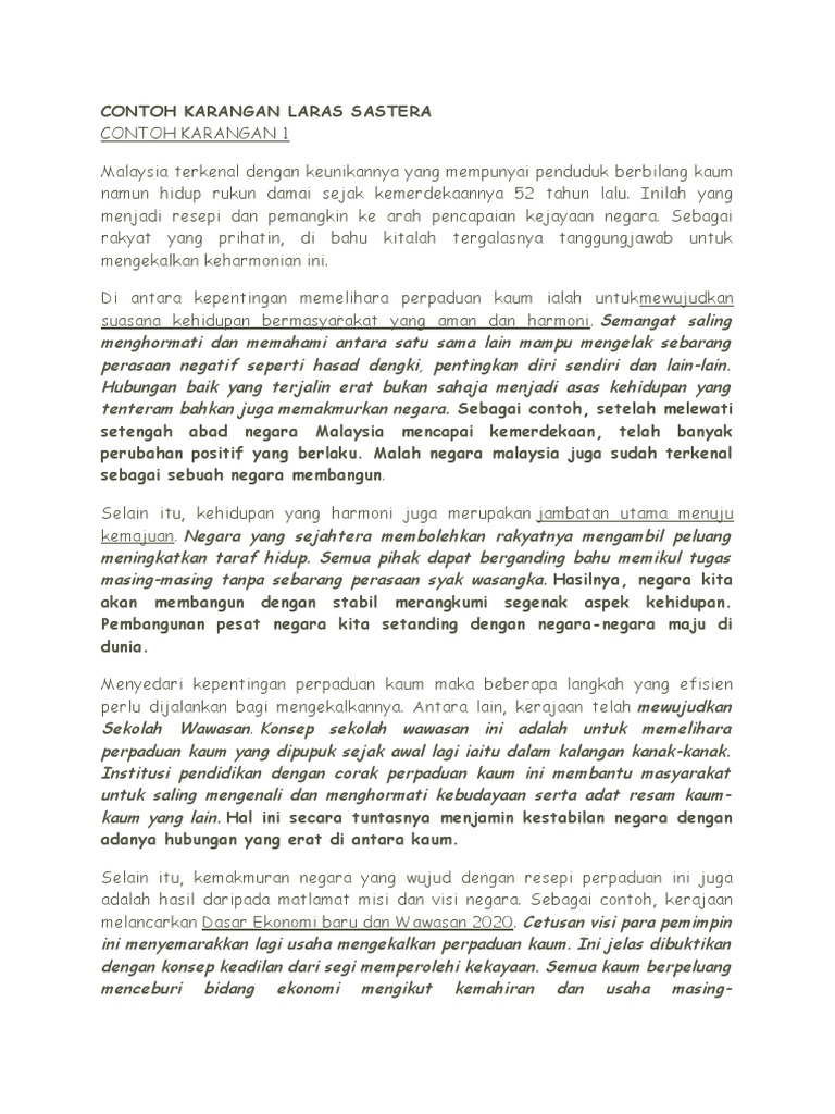 Contoh Karangan Laras Sastera | PDF | Politik | Ilmu Sosial Contoh Karangan Laras Sastera | PDF | Politik | Ilmu Sosial