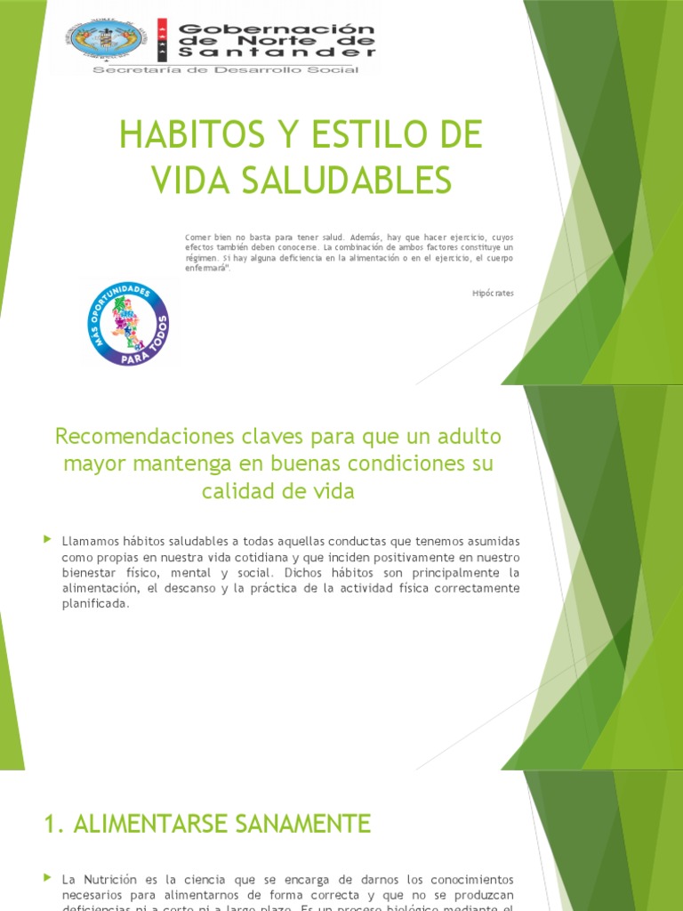 Diapositivas Habitos y Estilo de Vida Saludables | PDF | Alimentos | Dormir