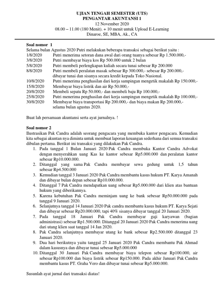 Soal Uts Pengantar Akuntansi | PDF