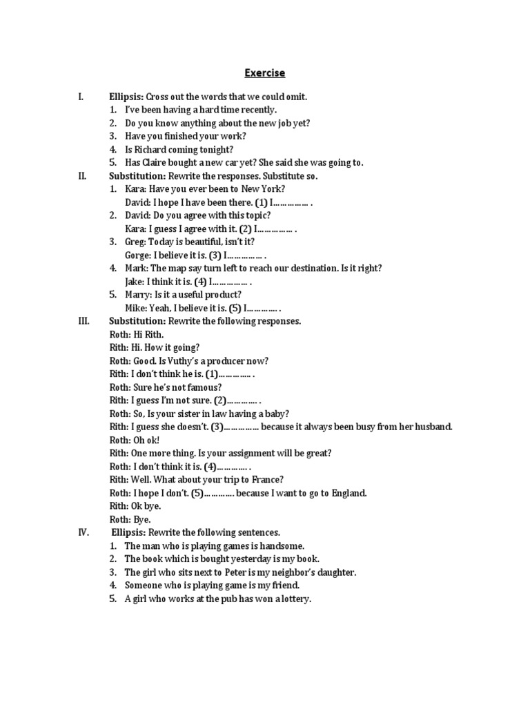 Ellipsis and Substitution Exercise | PDF