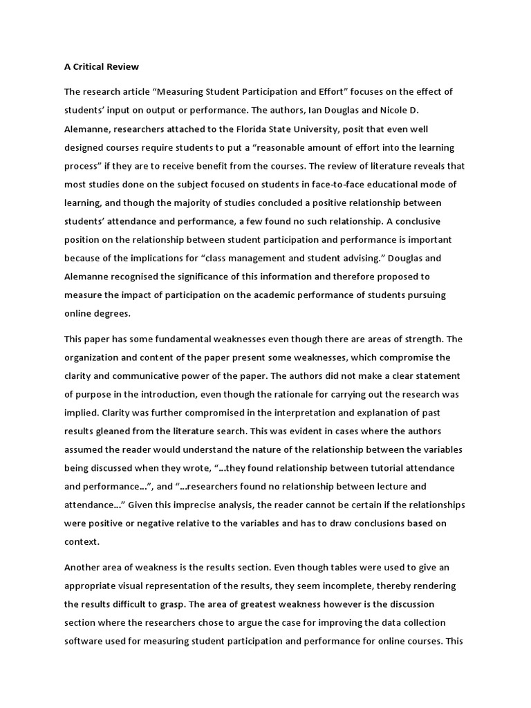 Sample Critique Essay | PDF | Psychological Concepts | Cognition