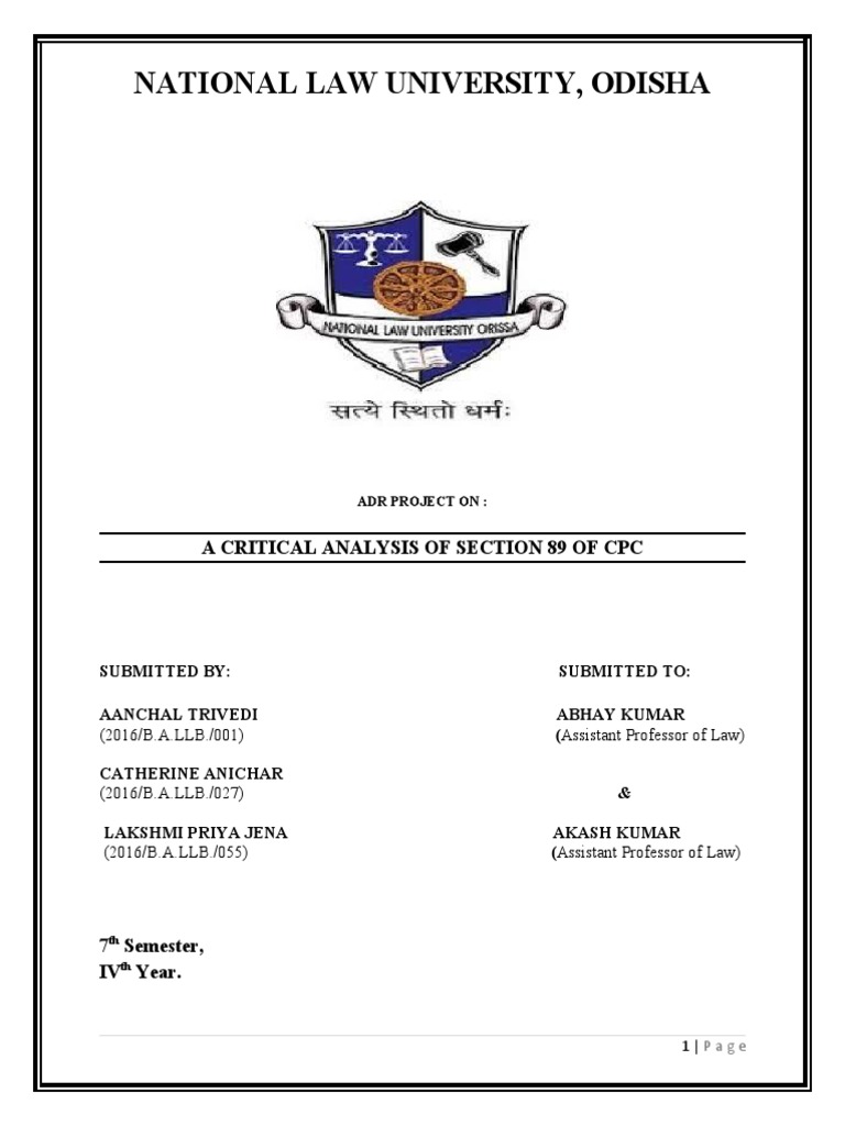 National Law University, Odisha: A Critical Analysis of Section 89 of ...