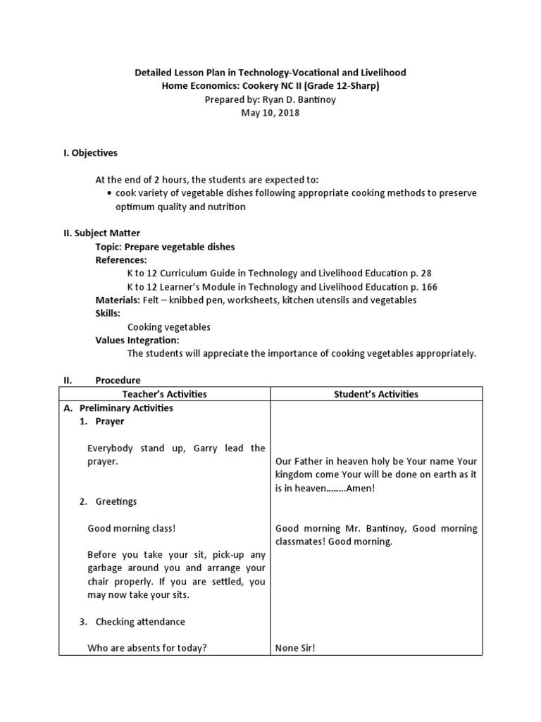 Grade 12 Home Economics: Cooking Vegetables | PDF | Vegetables | Baking