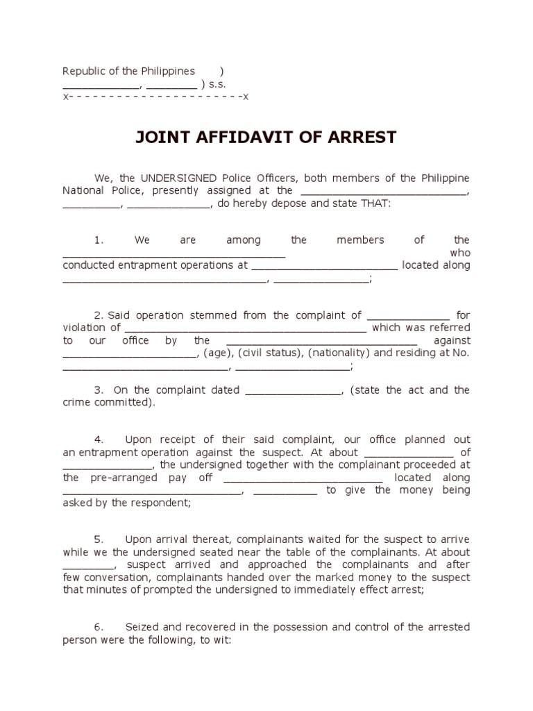 Joint Affidavit of Arrest | PDF | Affidavit | Common Law
