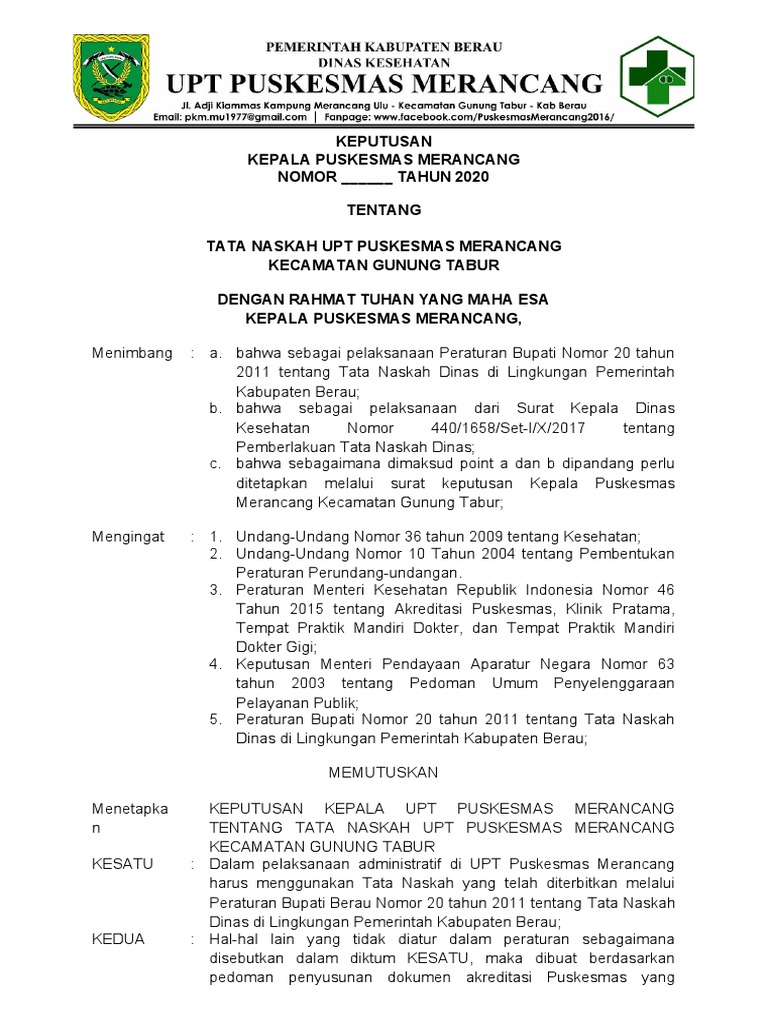 Contoh SK Tata Naskah Puskesmas | PDF