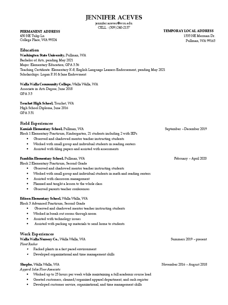 Resume - Wsu | PDF | Teachers | Pedagogy