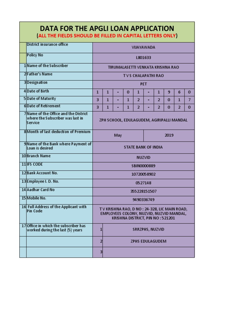 Application for Refund and Loan Settlement under APGLI Policy Number ...
